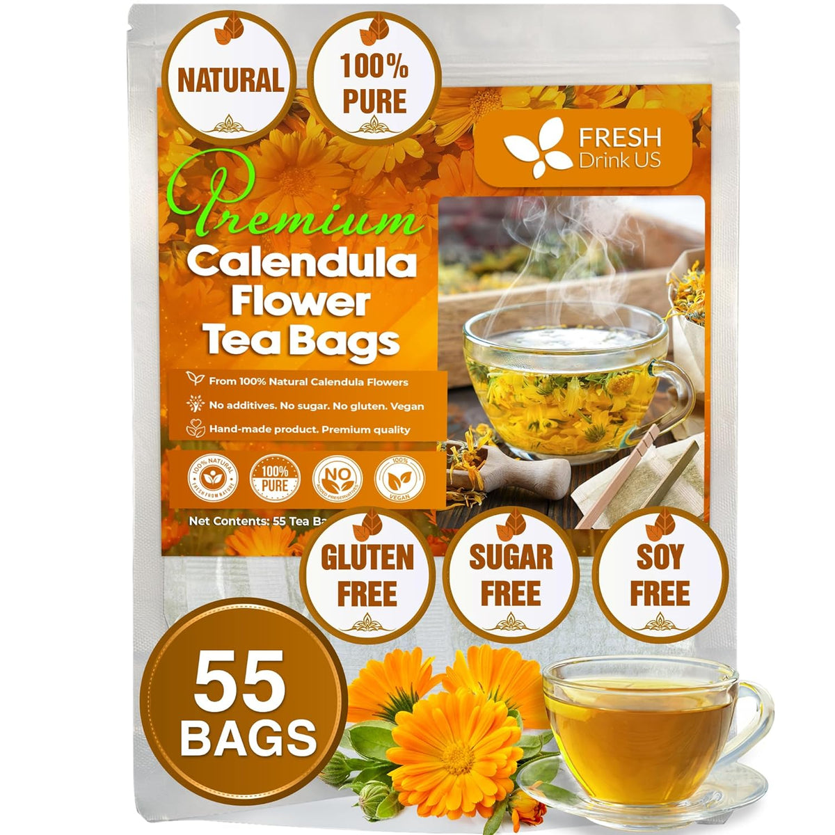 Calendula Tea Bags, 100% Natural and Pure Calendula Flowers, Eco-consc ...